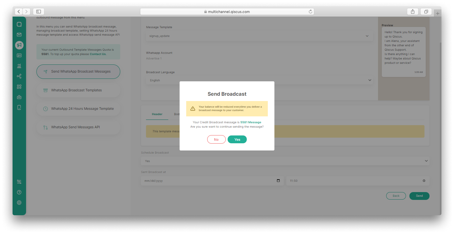 WhatsApp Broadcasts - Documentations | Qiscus