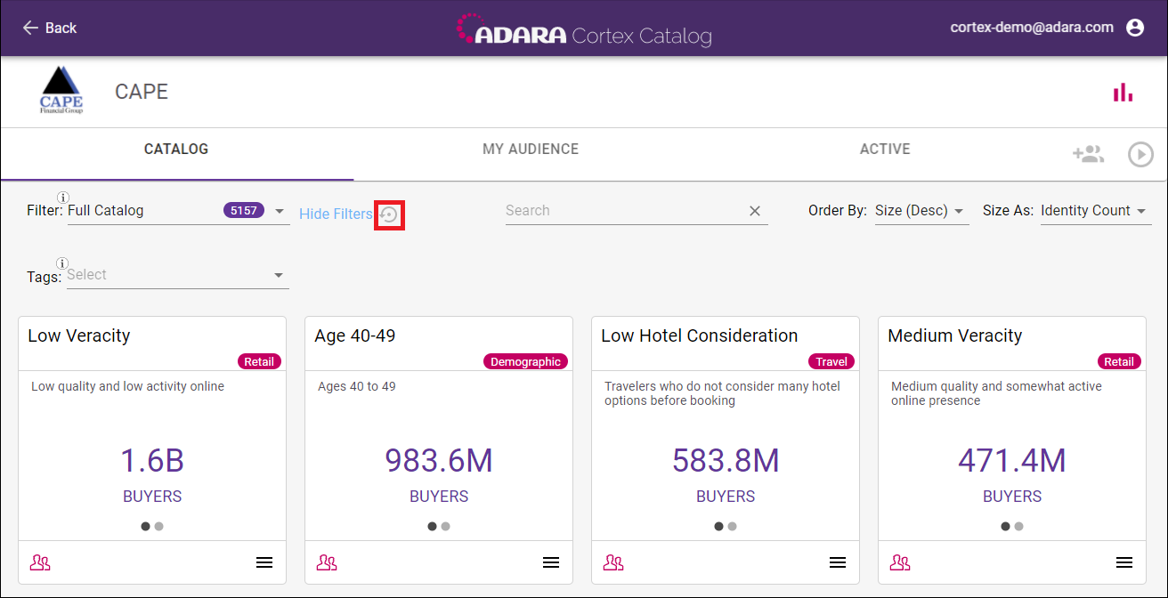 5.4. Filter, Tag, Search, and Display Options - Adara Documentation