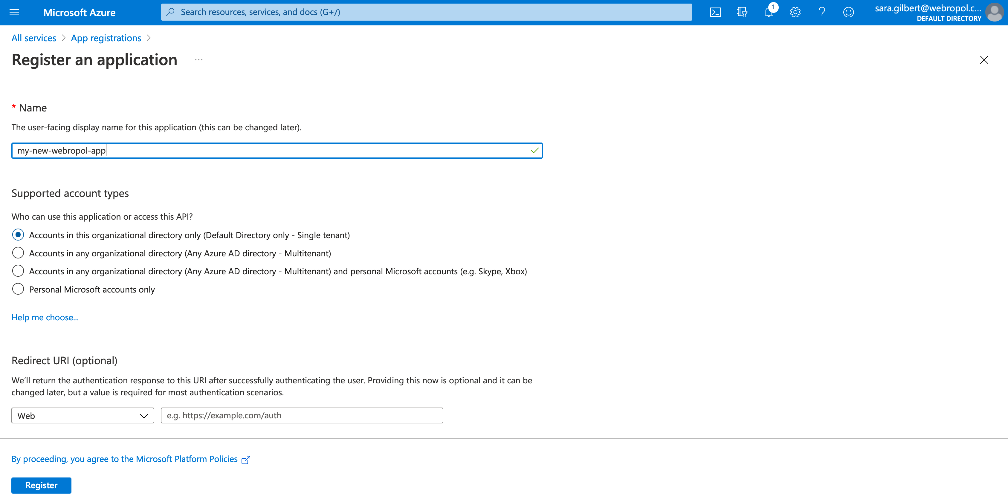 Azure setup before using the tool - webropol-manuals